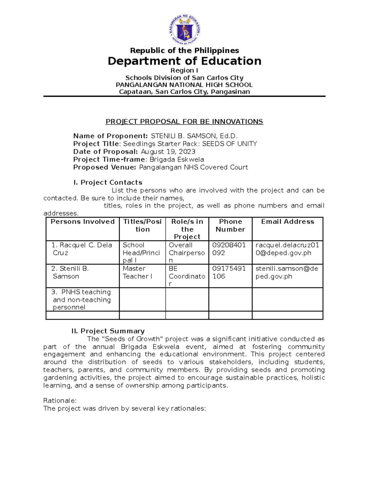 Innovation FOR BE (seeds) - Department of Education Region I Schools ...