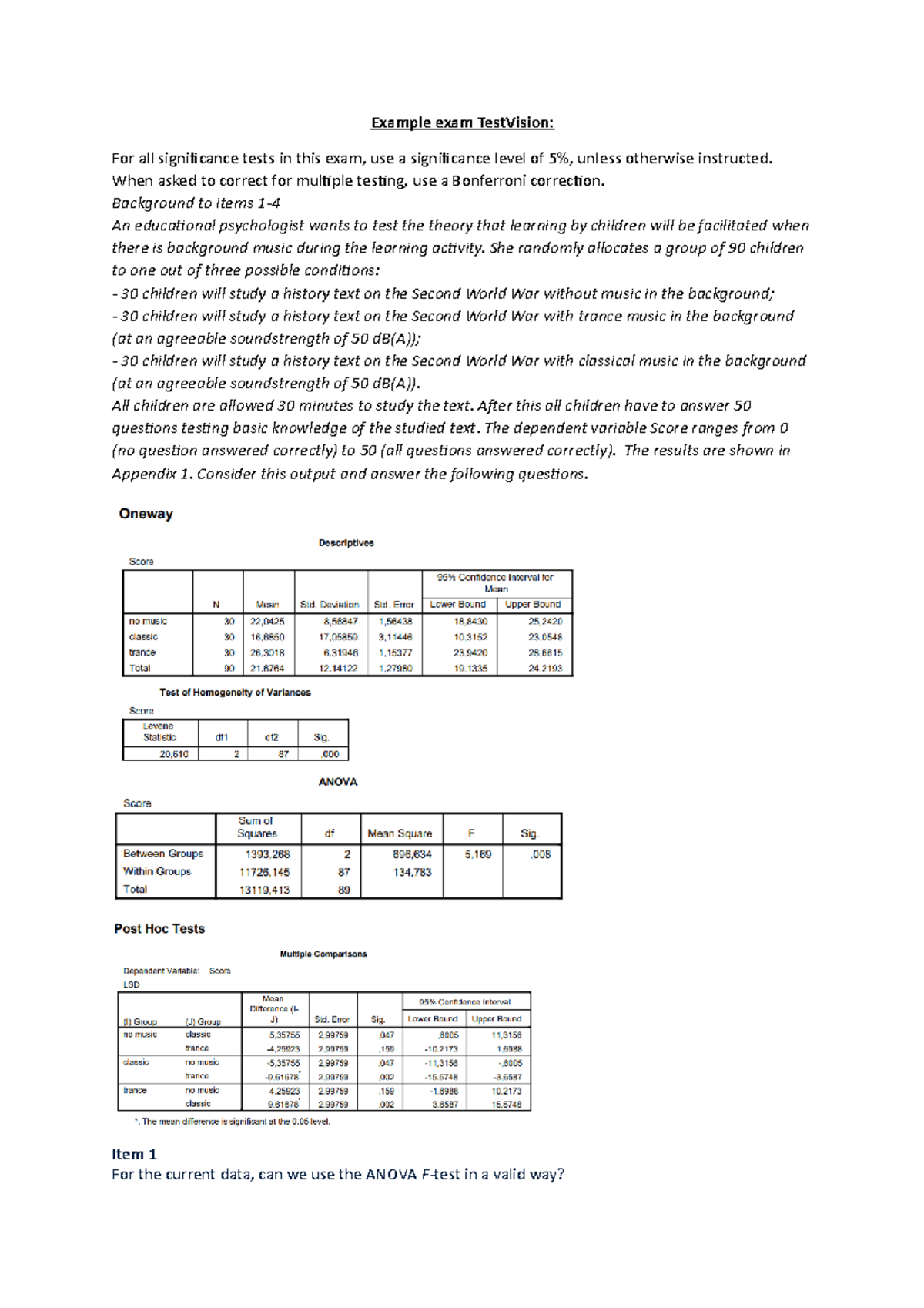 Test Vision Example Exam - Example exam TestVision: For all ...