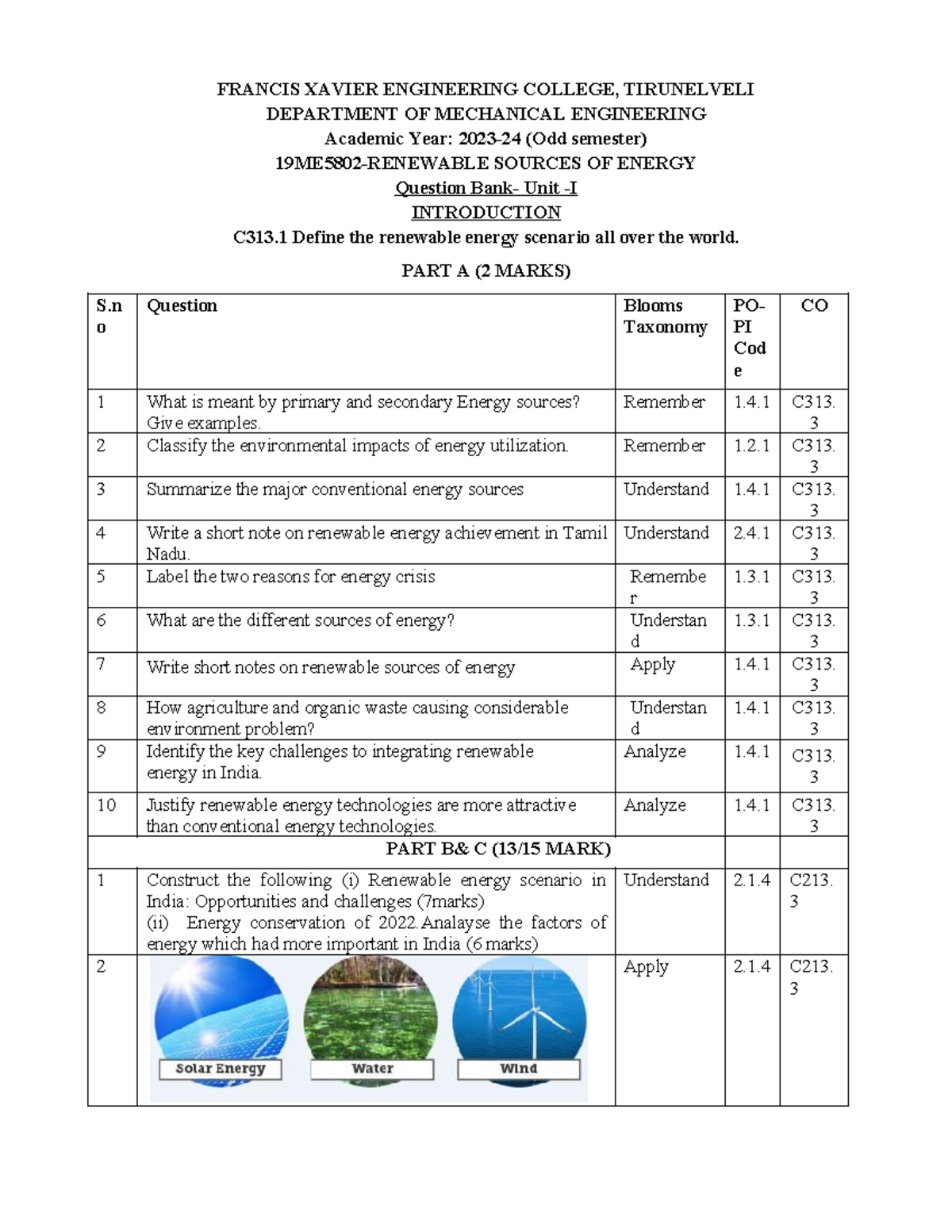 RSE Unit I QB - Question Bank - FRANCIS XAVIER ENGINEERING COLLEGE ...