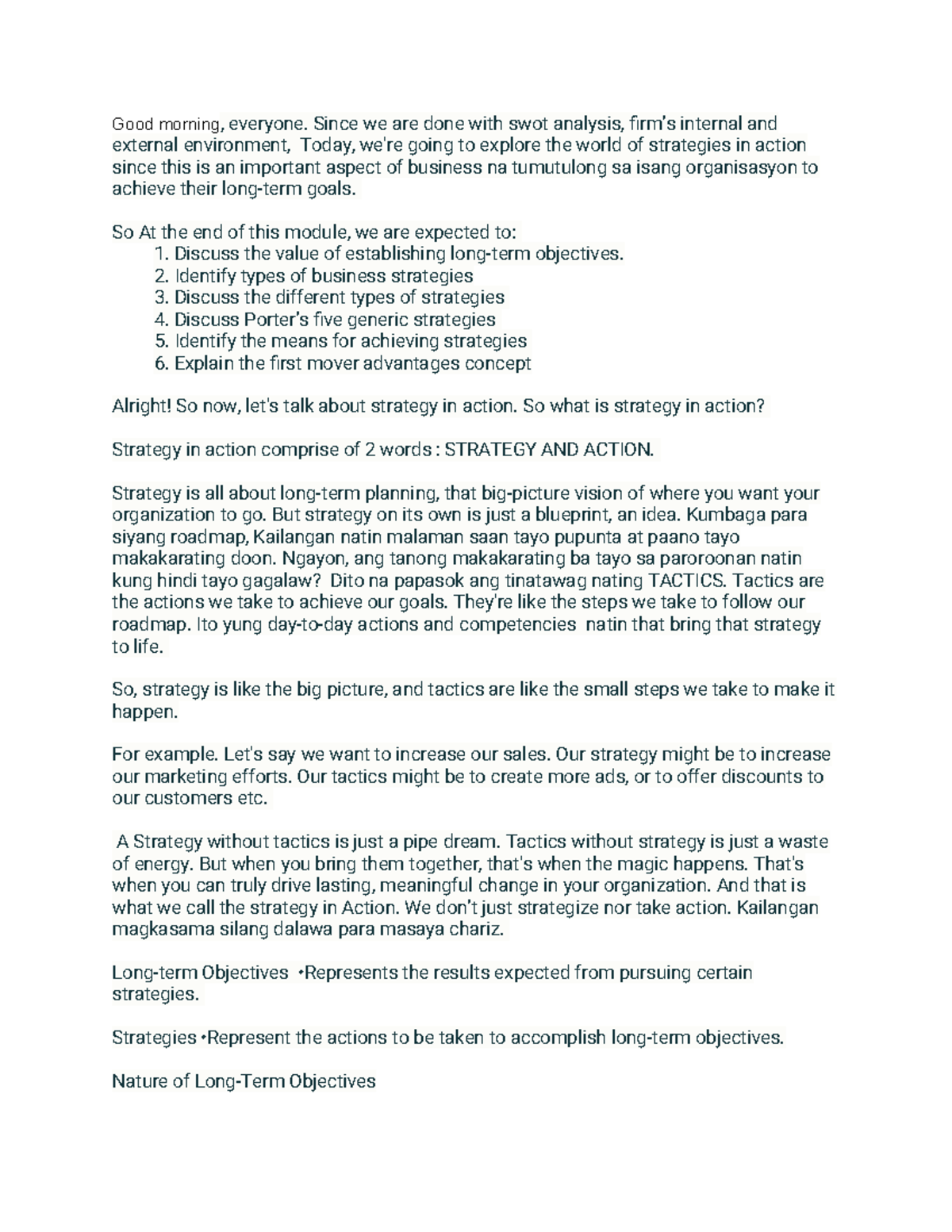 Script for strategic management - Good morning, everyone. Since we are ...