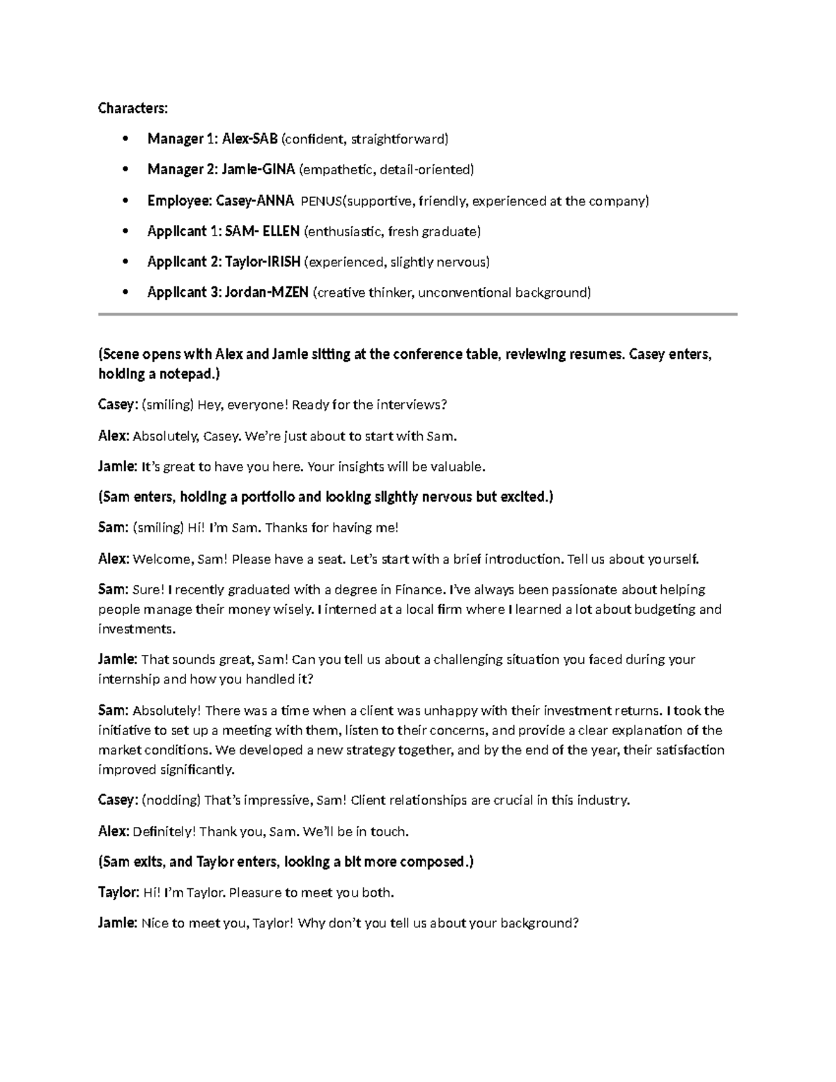Script in financial management - Characters: Manager 1: Alex-SAB ...