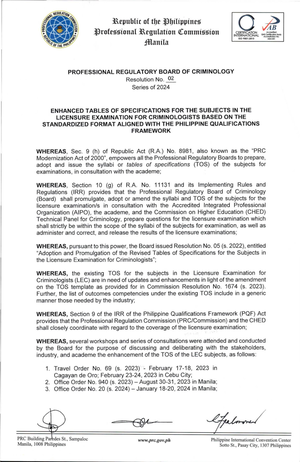 Annex A Forensic Science - Table of Specifications Board of Criminology ...