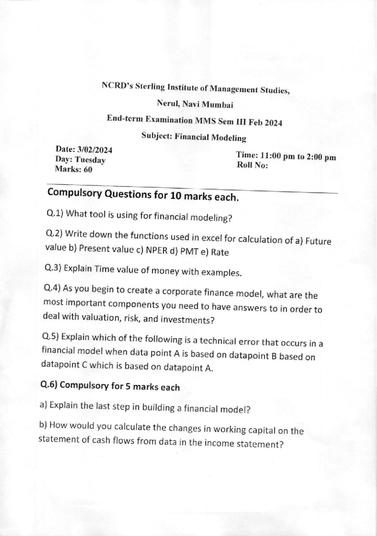 MMS Que. Paper Sem-III 2024 - Sterling Institute of Management Studies ...