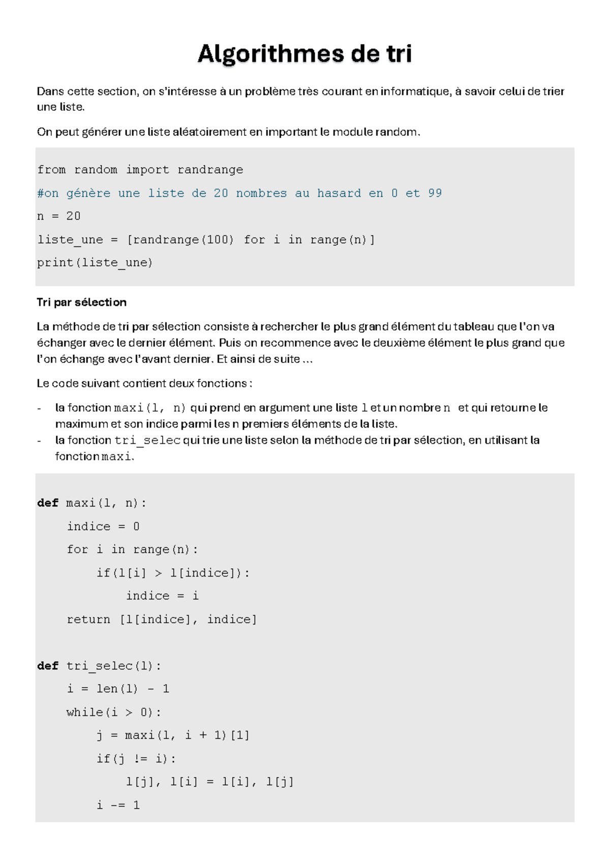 Algorithmes de tri - dsdsqsdq qsg gff f hhhqh h h - Algorithmes de tri Dans cette section, on ...