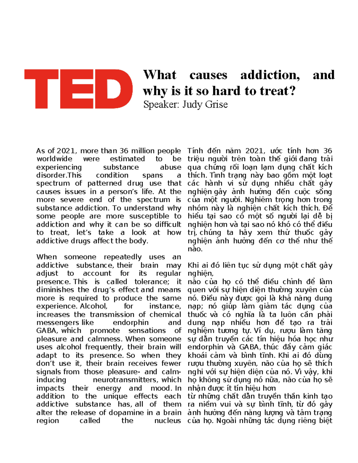 TED TALK - No Description - What causes addiction, and why is it so ...