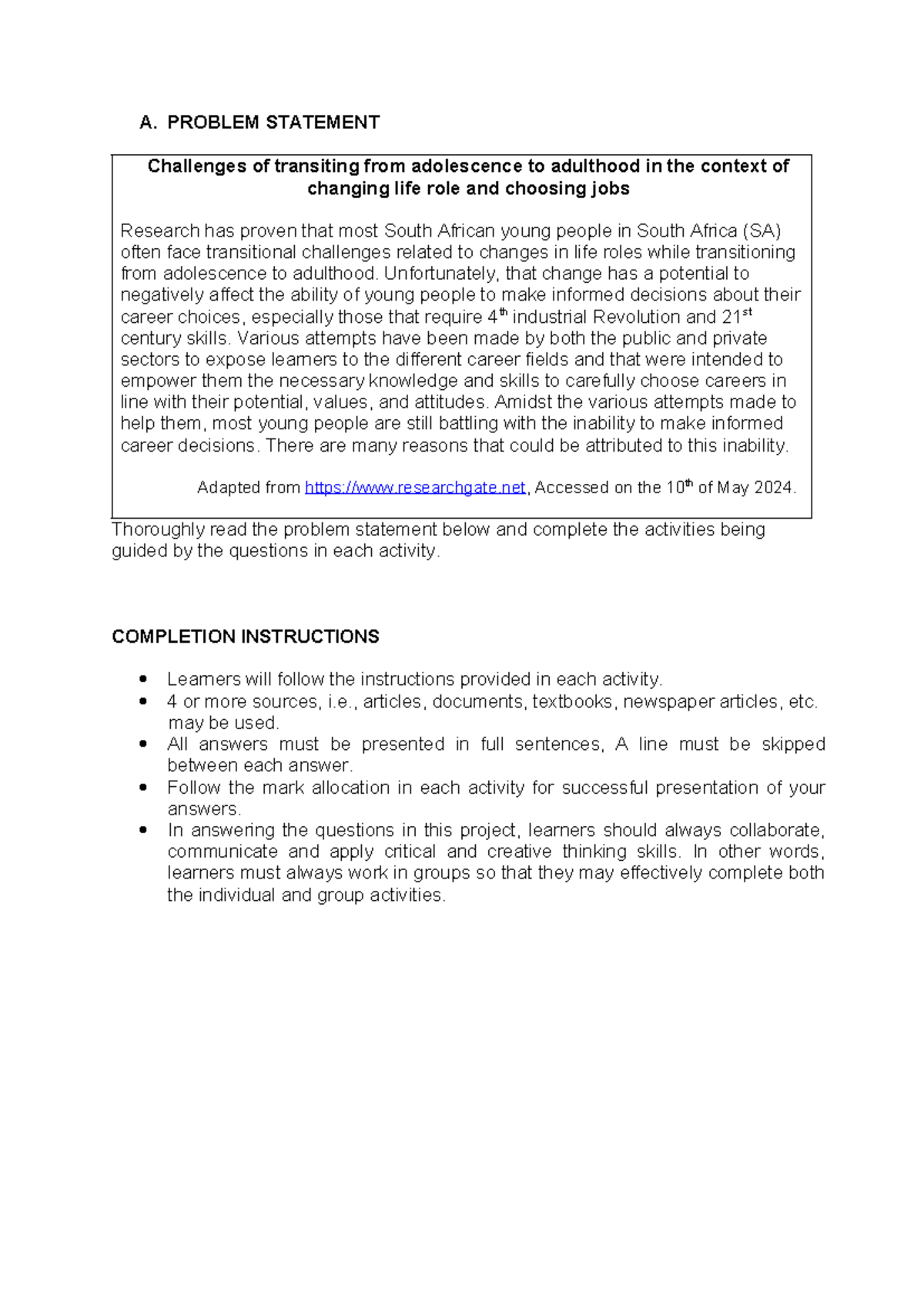 Problem Statement - l.o assignment 2024 - A. PROBLEM STATEMENT ...