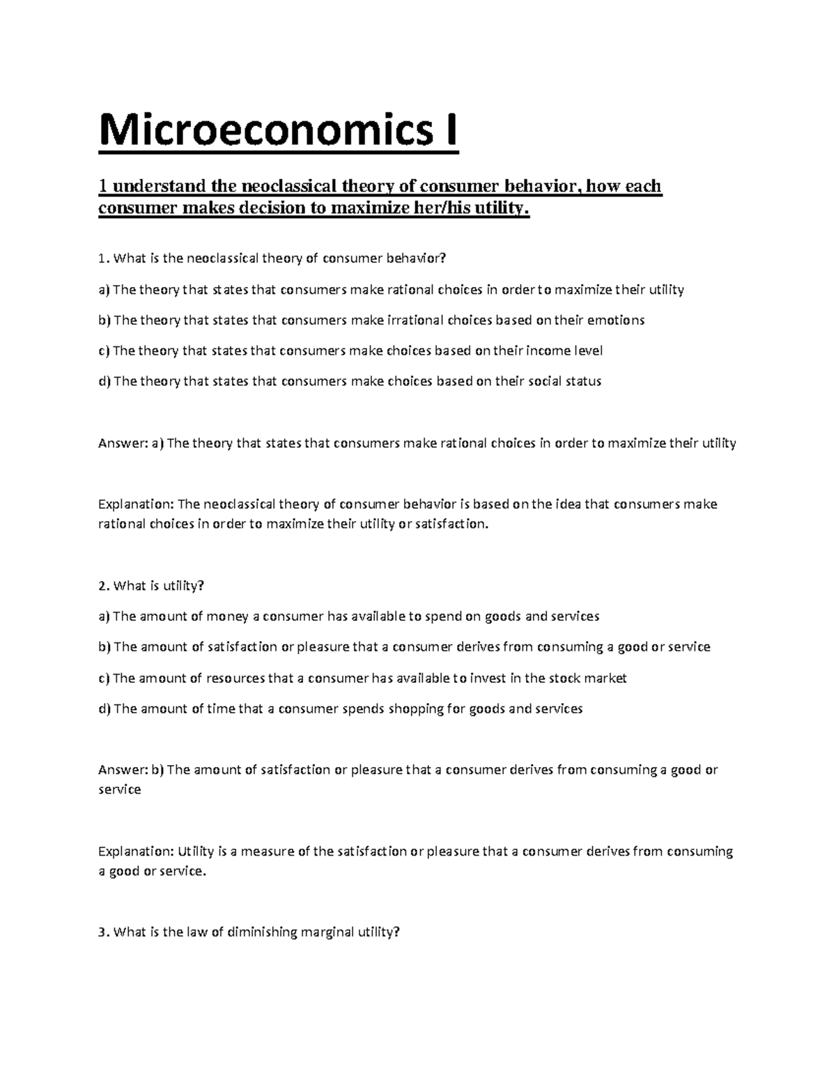 Microeconomics I pdf-1 - Microeconomics I 1 understand the neoclassical theory of consumer ...