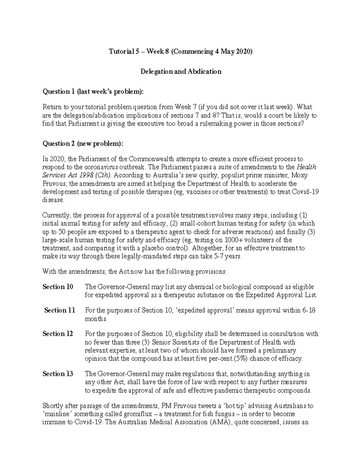 Tutorial 5 – Week 8 - Delegation and abdication of power - Tutorial 5 ...
