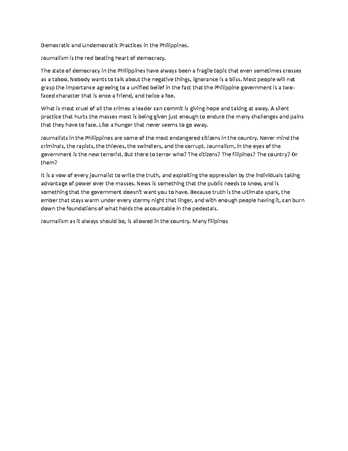Democratic and Undemocratic Practices in the Philippines - Journalism ...
