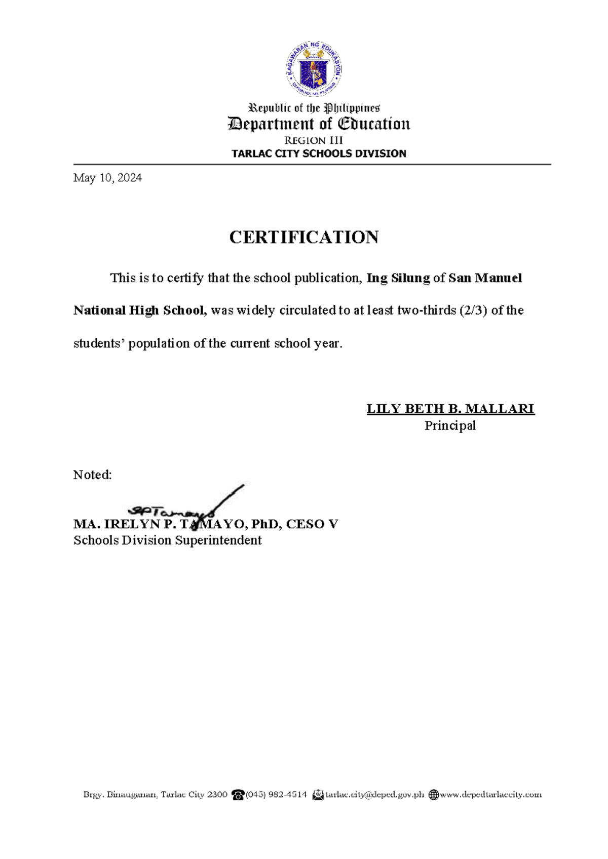 Ing Silung - None - English 10 Lesson Plan - May 10, 2024 CERTIFICATION ...