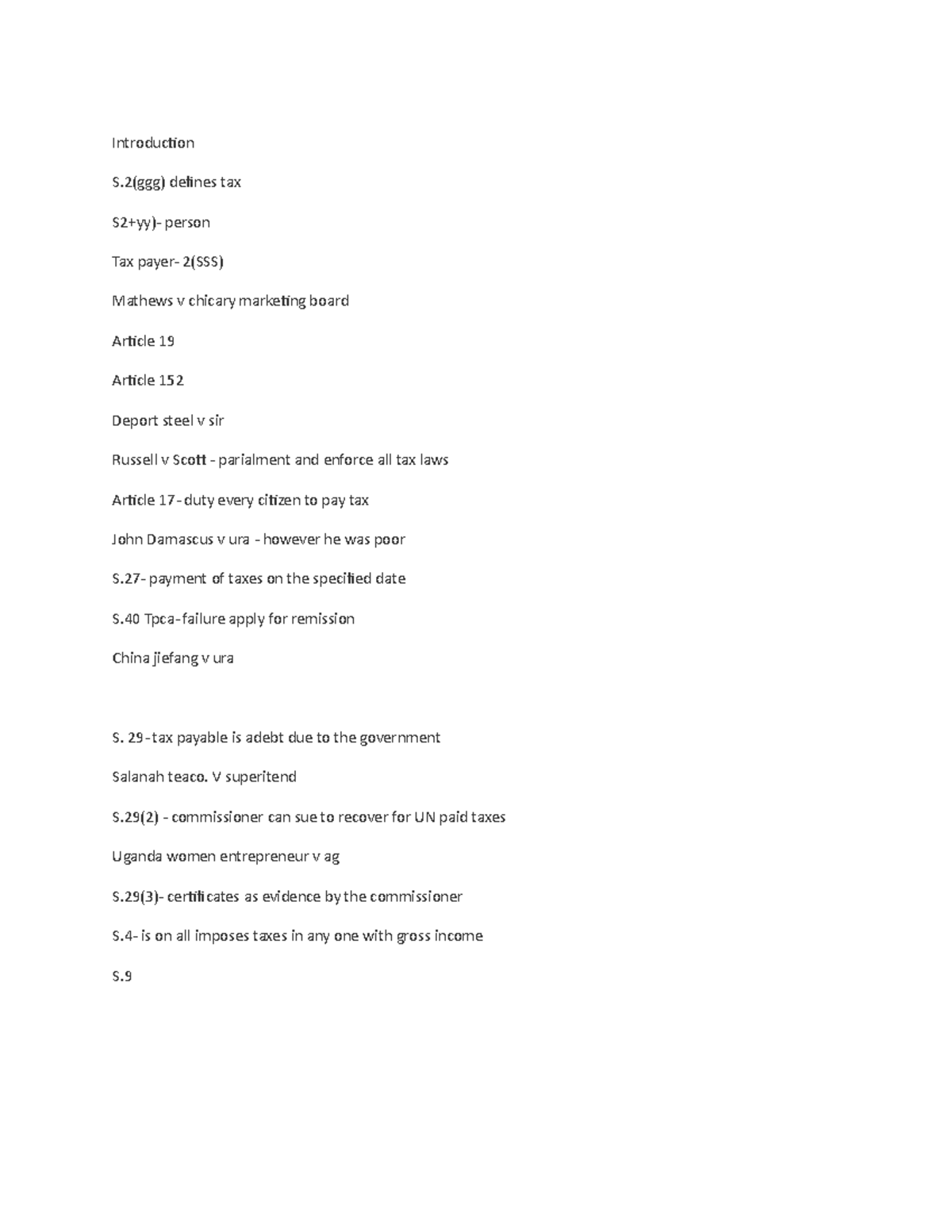 Law - Good for reading - Introduction S(ggg) defines tax S2+yy)- person ...