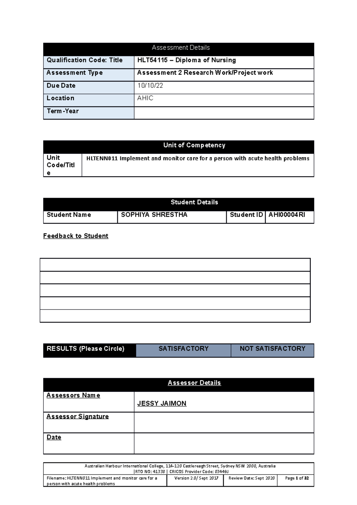 Assessment 02 complete o11 - Assessment Details Qualification Code ...