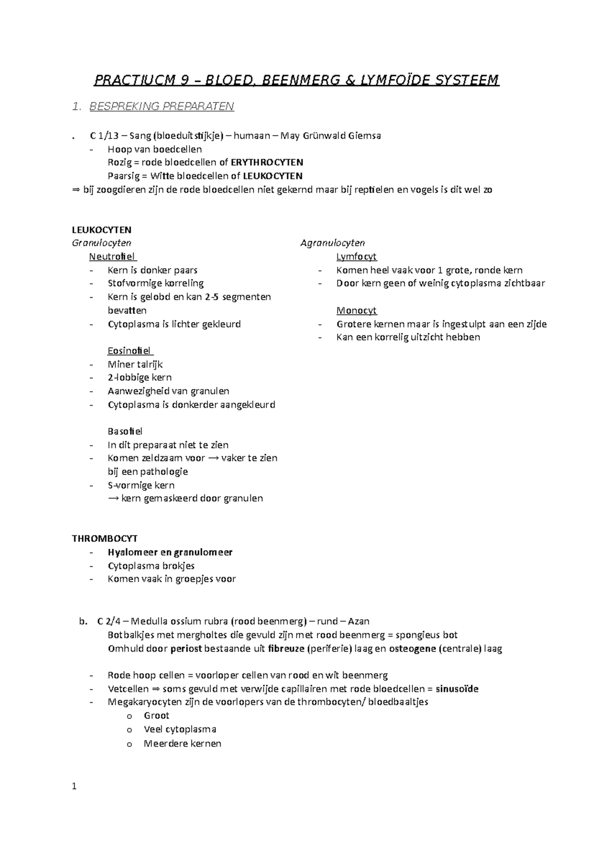 Practiucm 9 - Bloed, beenmerg en lymfoïde systeem - PRACTIUCM 9 – BLOED ...