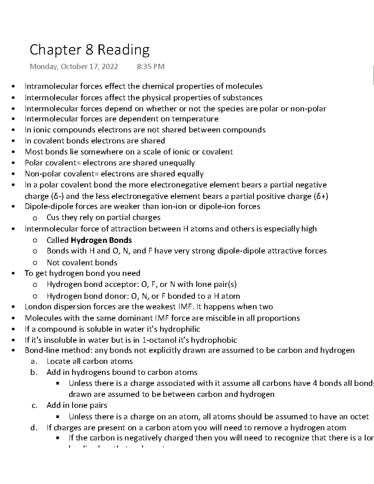 Chapter 8 Reading Notes - Intramolecular forces effect the chemical ...