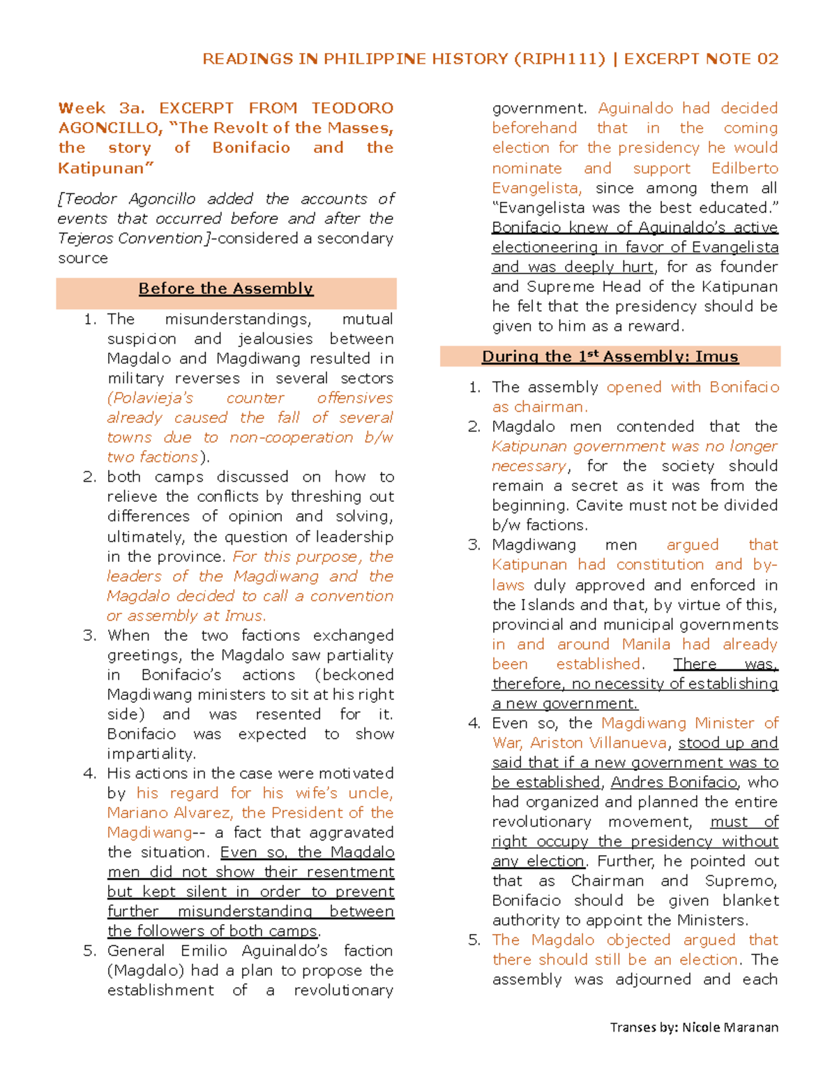 Excerpt FROM Teodoro Agoncillo-The Revolt of the Masses - Week 3a ...