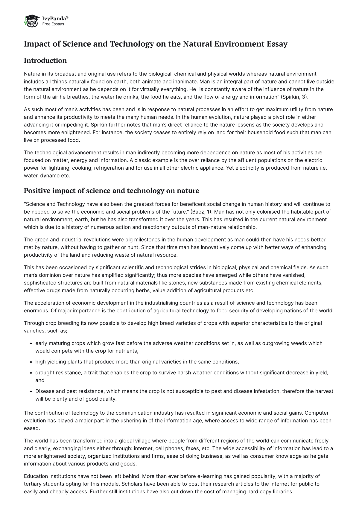 Impact of Science and Technology on the Natural Environment - 2594 ...