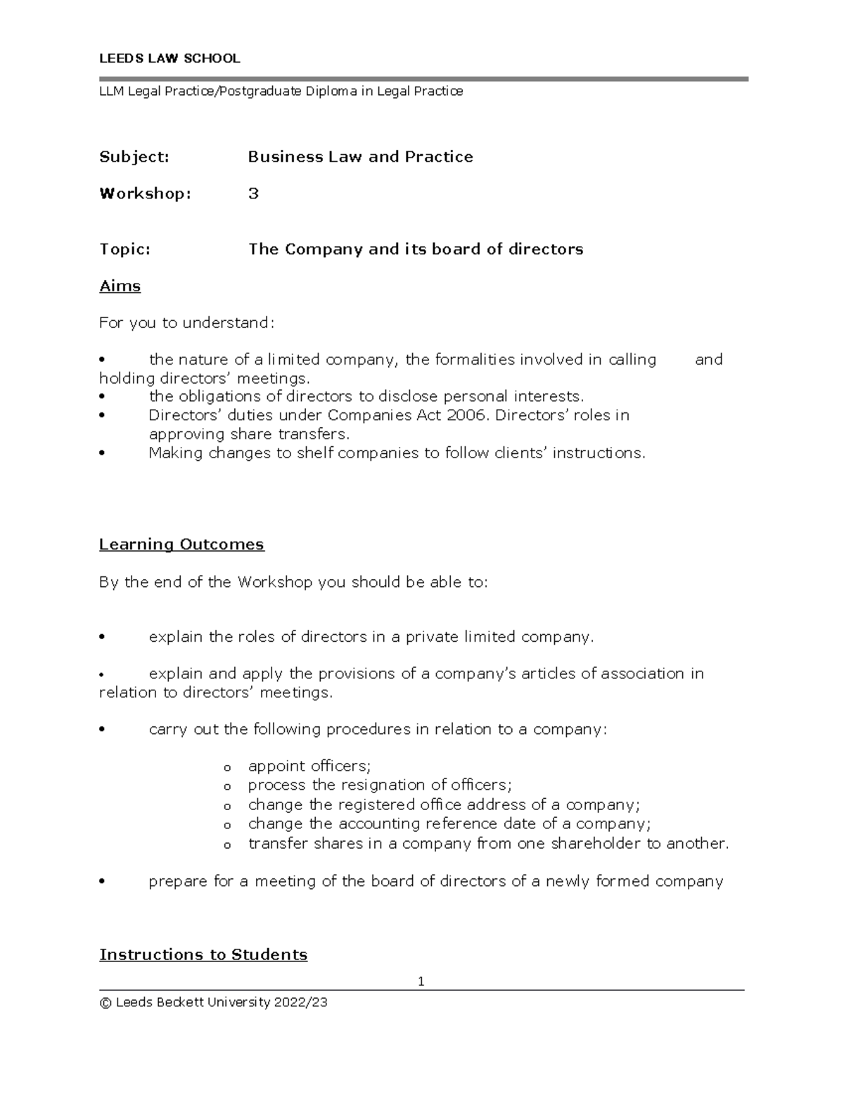 Workshop 3 - Lecture notes LPC - Legal Practice Course - LLM Legal ...