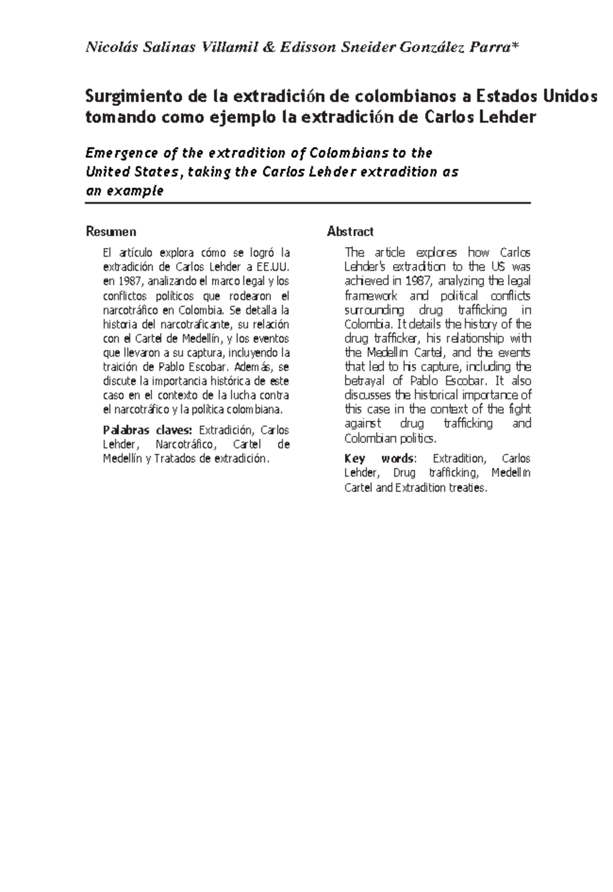 Extradición de colombianos a Estados Unidos - Nicolás Salinas Villamil & Edisson Sneider - Studocu