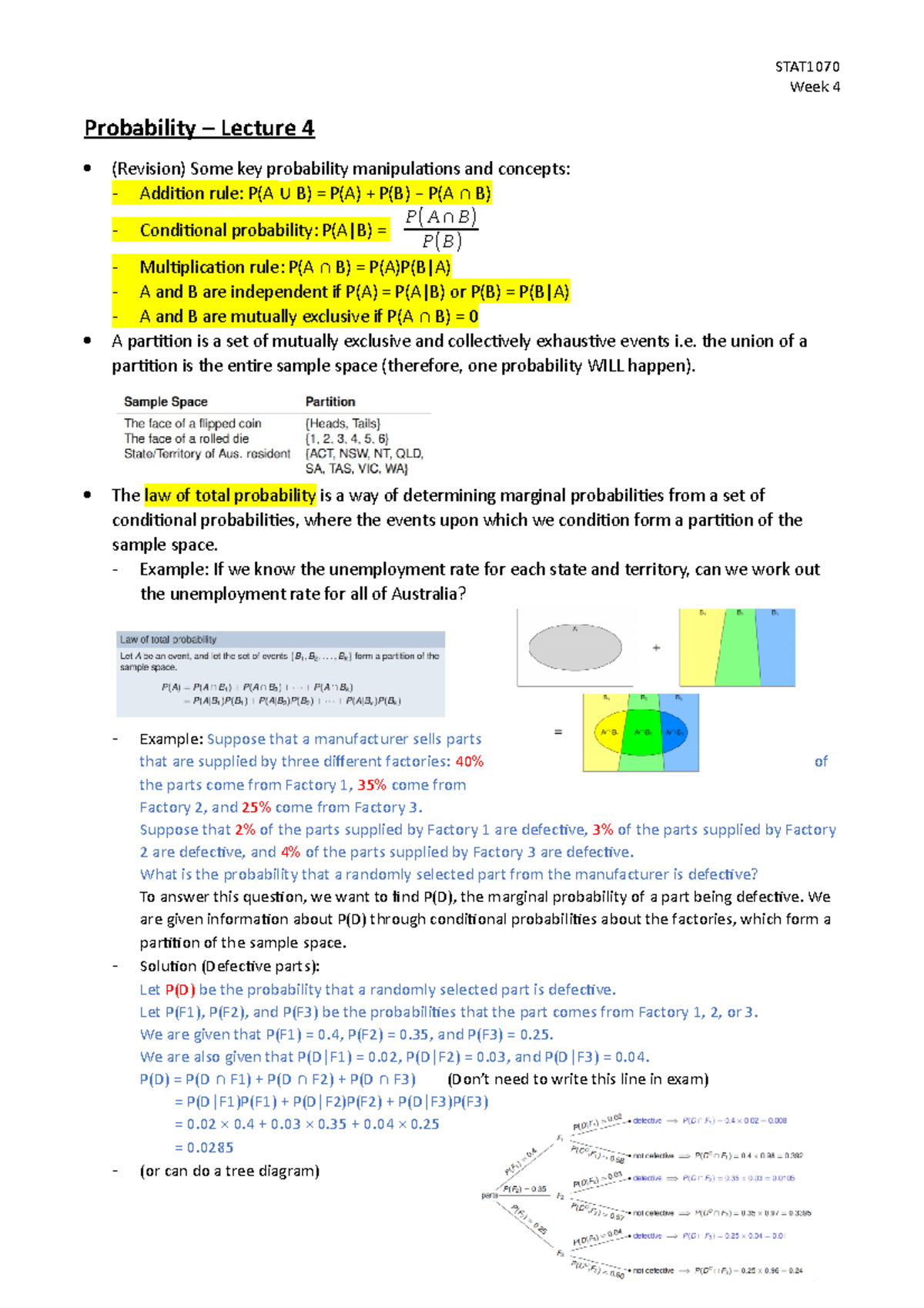 Week 4 Lecture Notes - Probability - Week 4 Probability – Lecture 4 ...