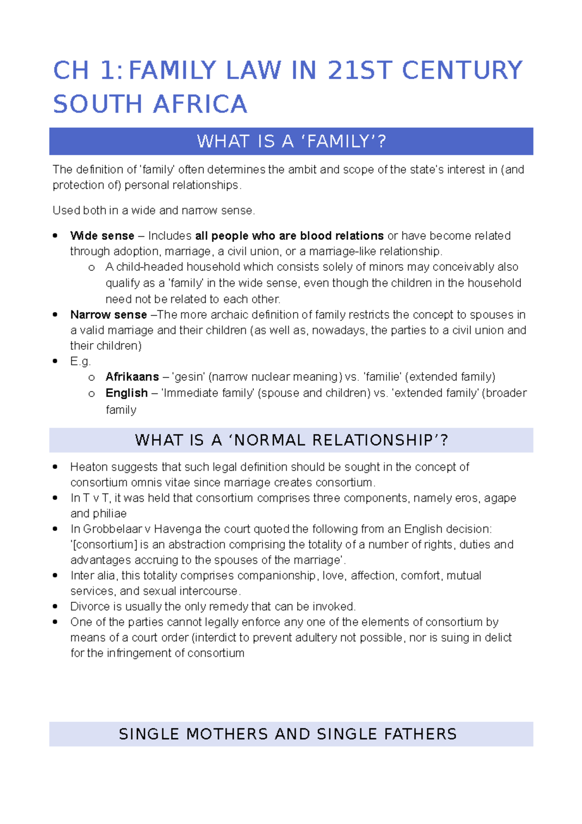 Chapter 1 - CH 1: FAMILY LAW IN 21ST CENTURY SOUTH AFRICA WHAT IS A ...