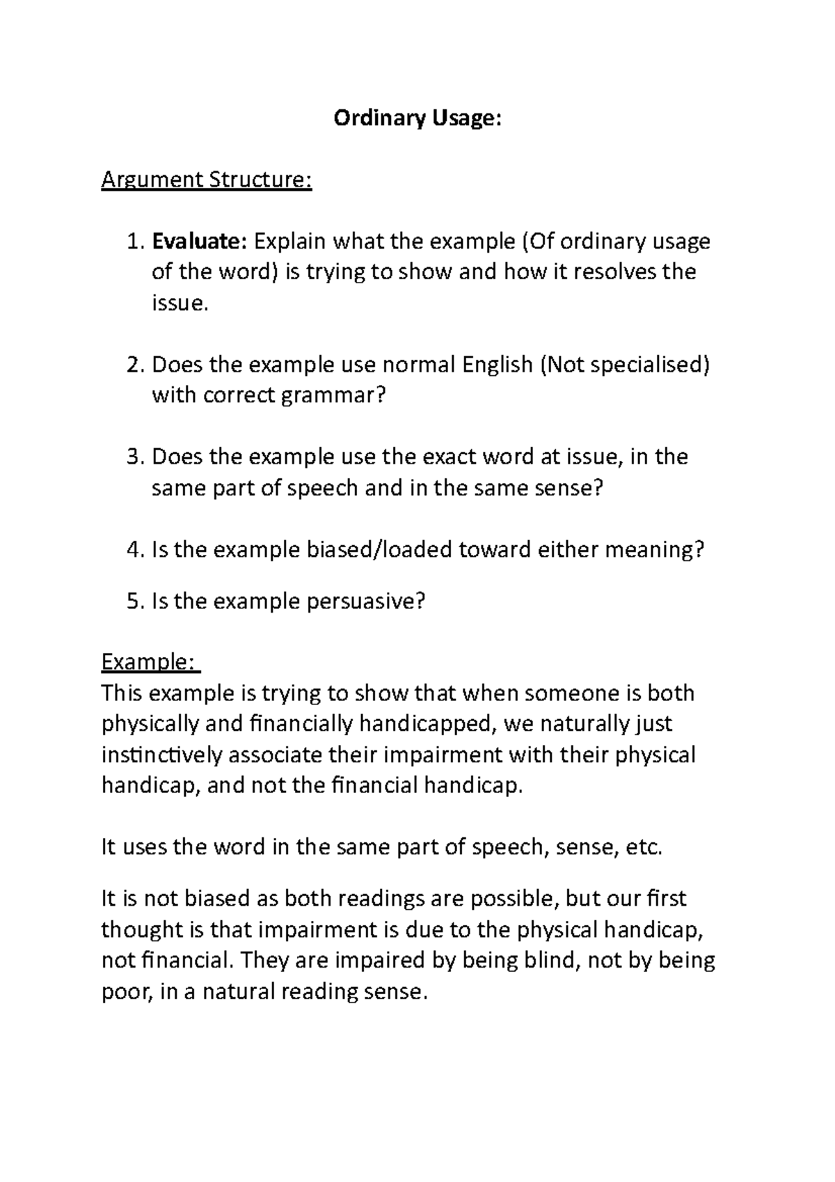 Laws123 Ordinary Usage - Ordinary Usage: Argument Structure: 1: Explain ...