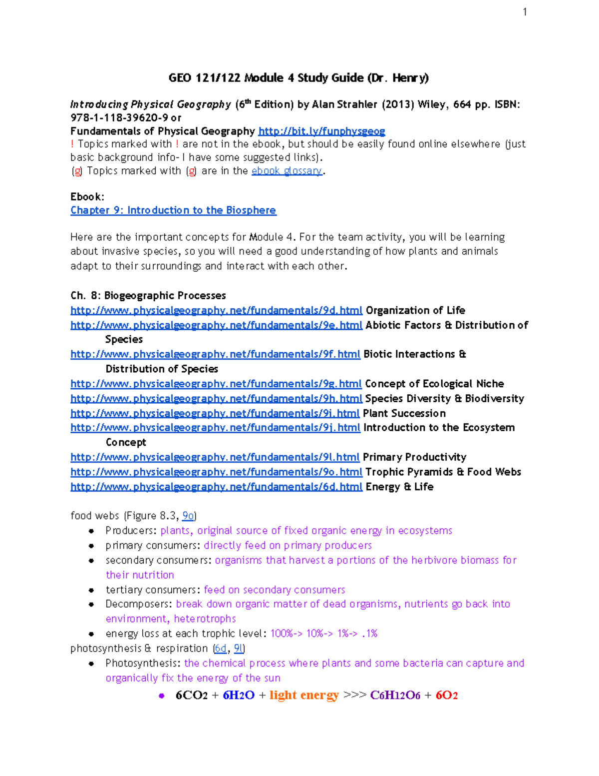 Module 4 Study guide - GEO 121/122 Module 4 Study Guide (Dr. Henry ...