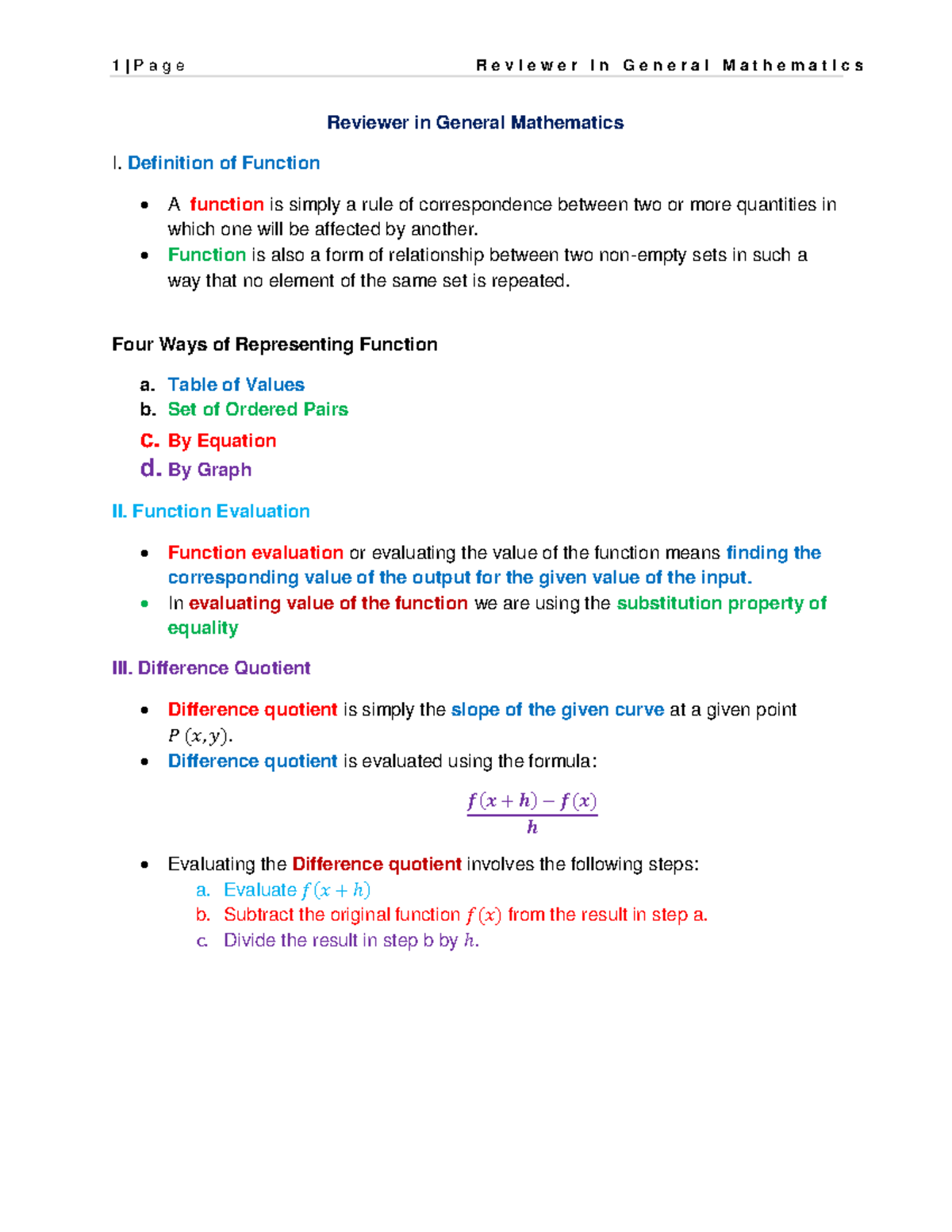Reviewer in General Mathematics - Definition of Function A function is ...