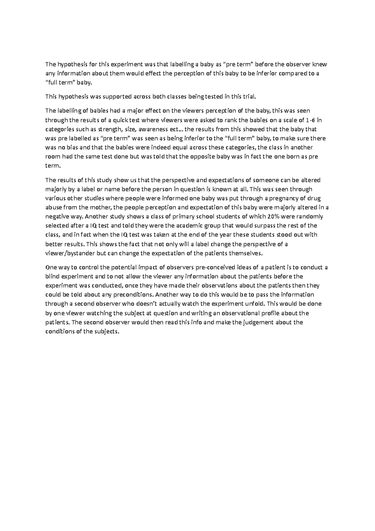 Psy last lab - notes for the last lab - The hypothesis for this ...