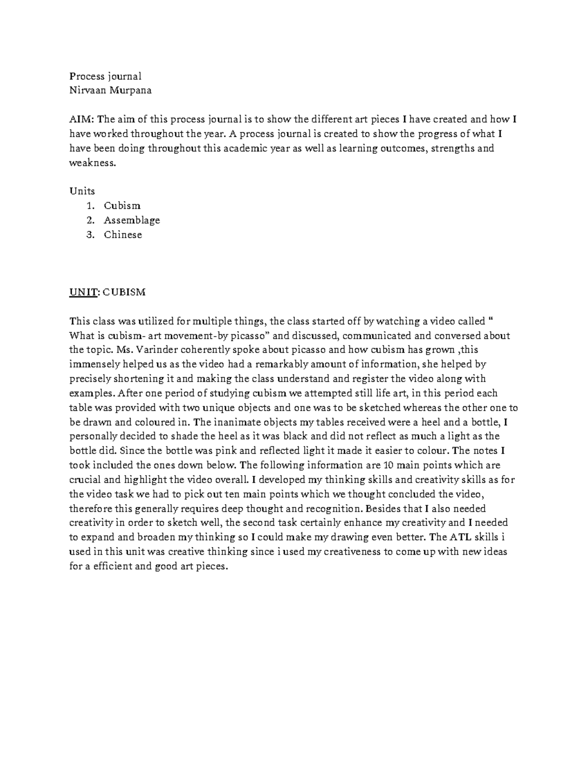 Process Journal (art) - class - Process journal Nirvaan Murpana AIM ...