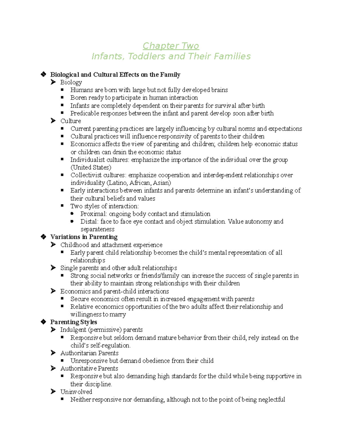 Chapter Two - Lecture notes 2 - Chapter Two Infants, Toddlers and Their ...