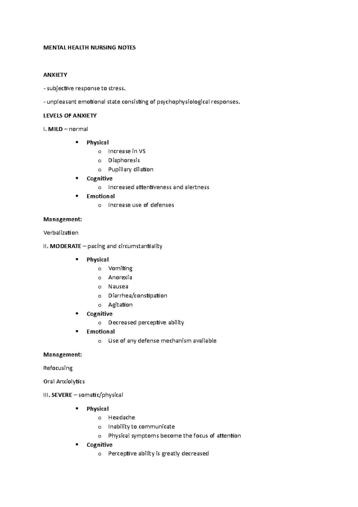 Mental Health Nursing Notes - MENTAL HEALTH NURSING NOTES ANXIETY ...
