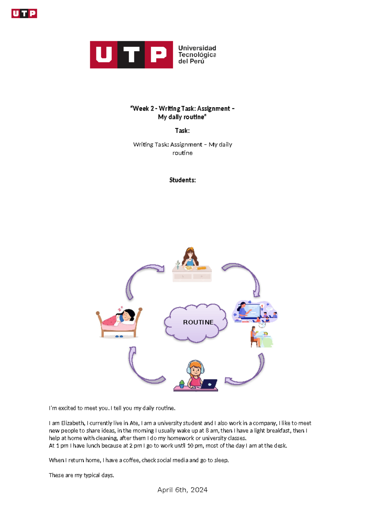 Semana 2 - ROUTINE “Week 2 - Writing Task: Assignment – My daily ...