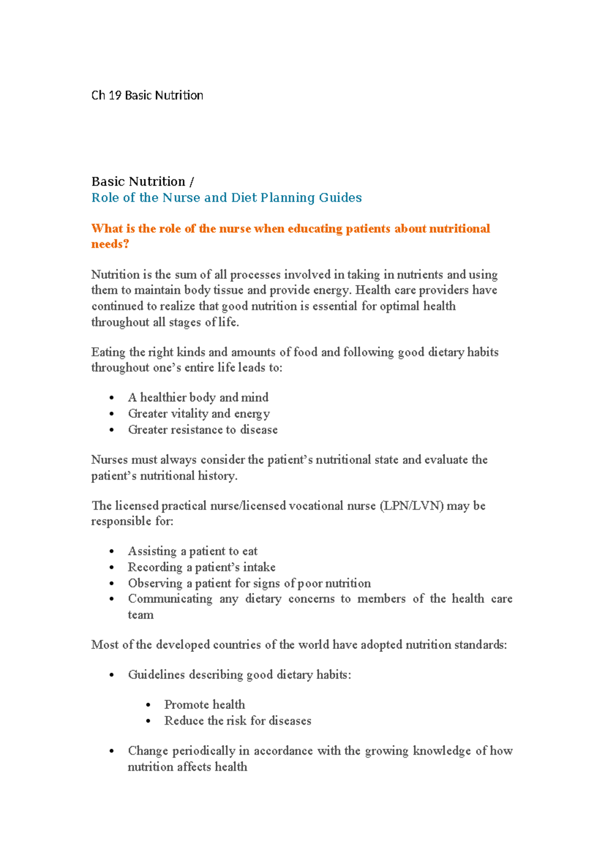 Ch 19 Basic Nutrition - Foundations of Nursing - Ch 19 Basic Nutrition ...