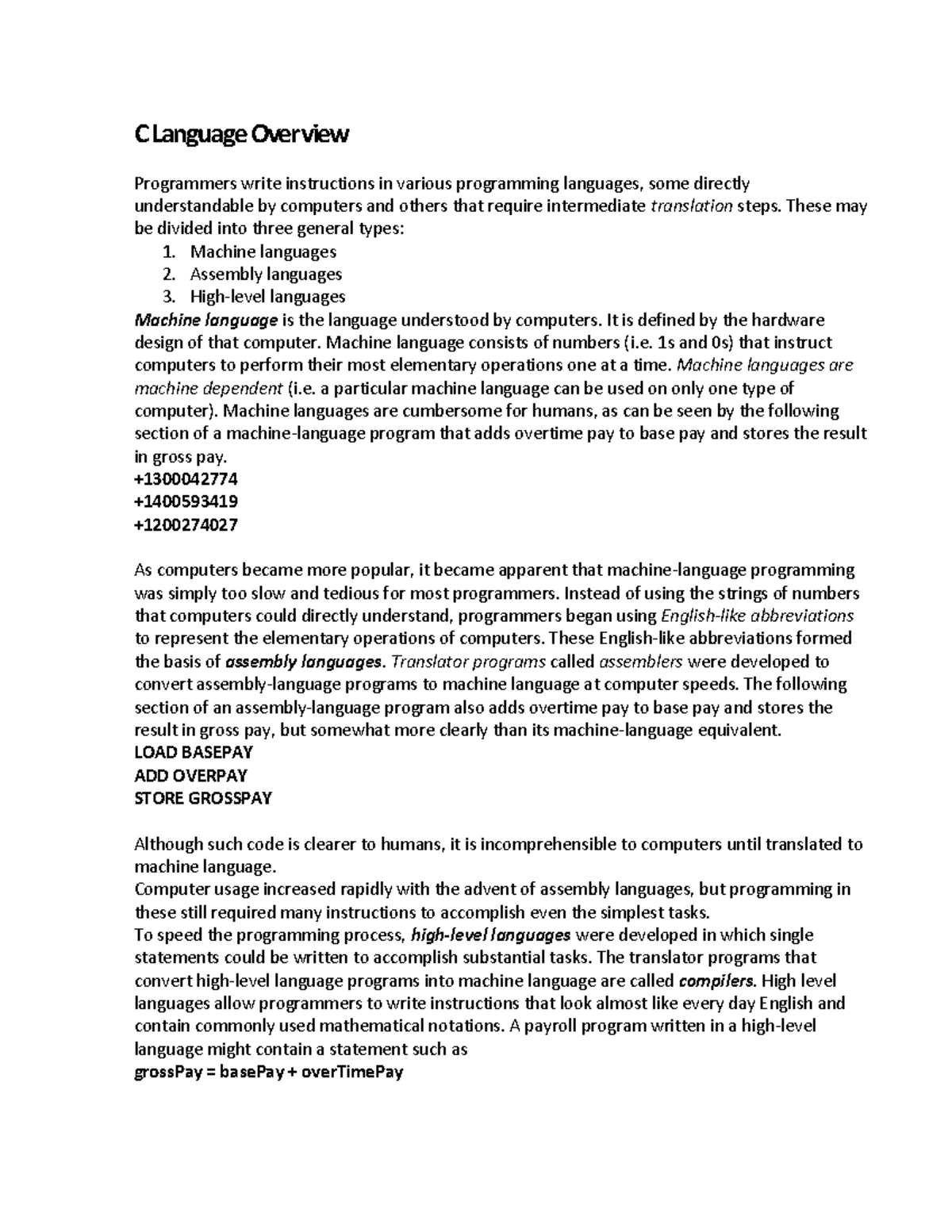 C Language Overview C Language Overview Programmers Write Instructions In Various Programming