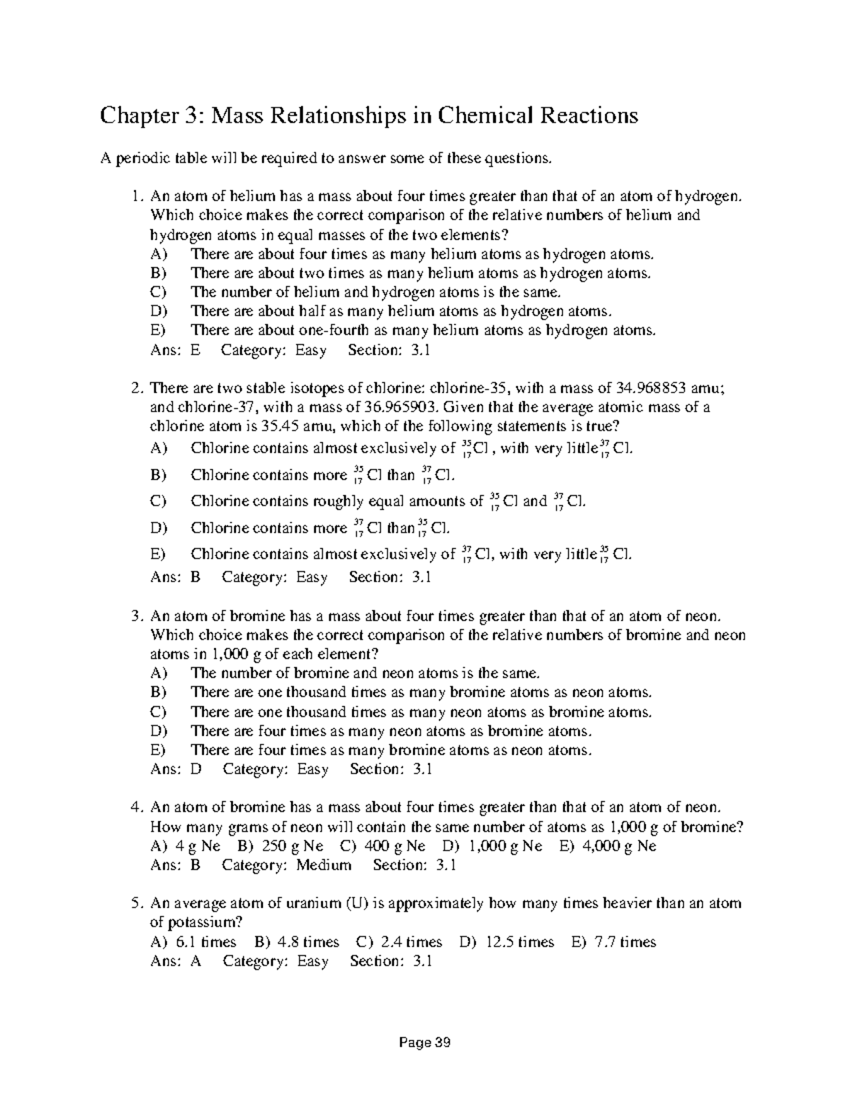 Chapter 3 FinalTest bank Chemistry 1005 - A periodic table will be ...