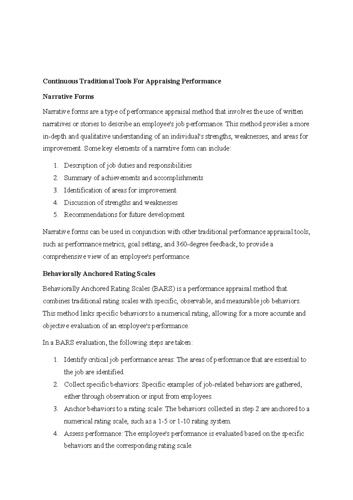 Continuous Traditional Tools For Appraising Performance - This method ...