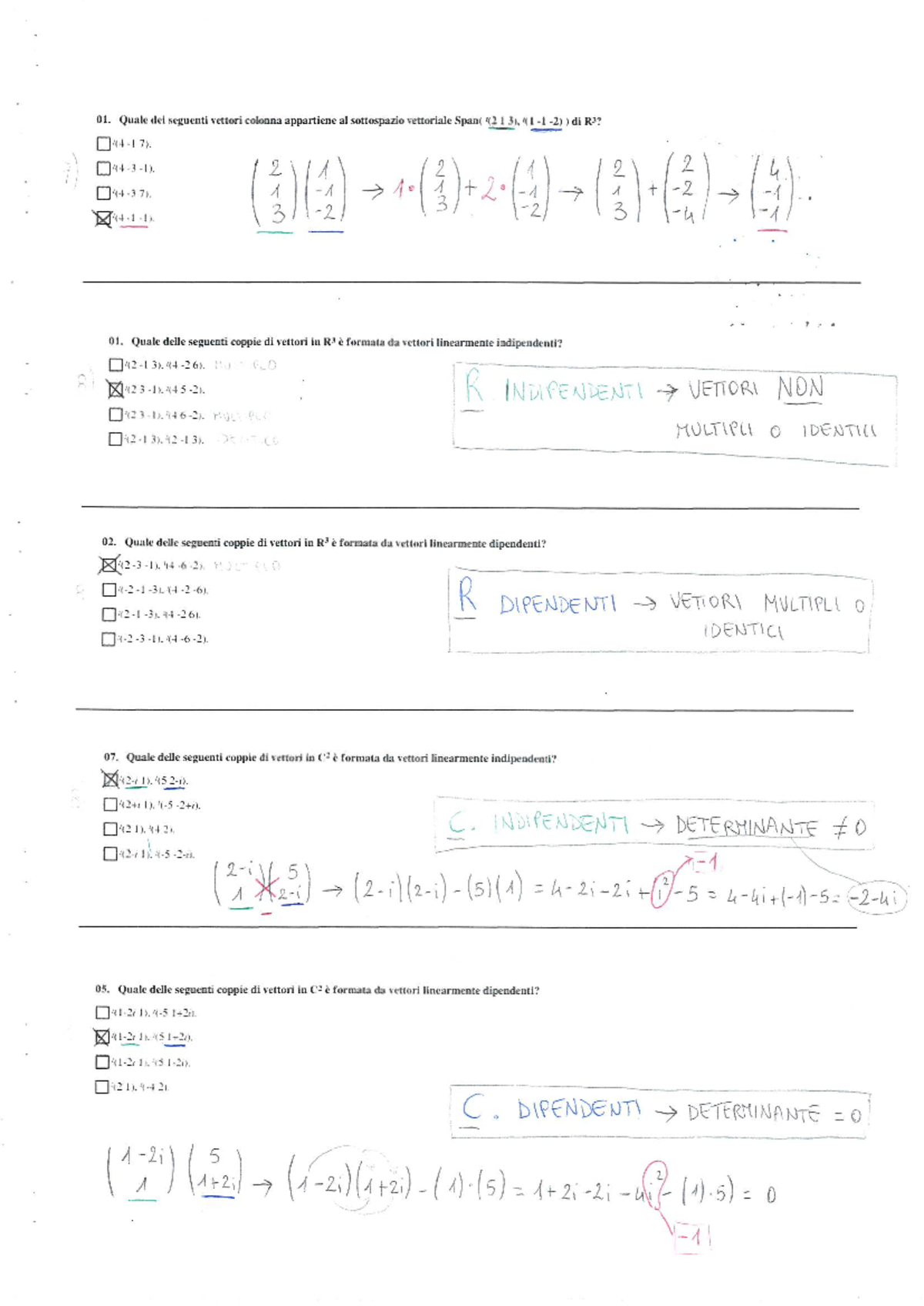 Esercizi complementi di matematica - 01. Quale dei seguenti vettori ...