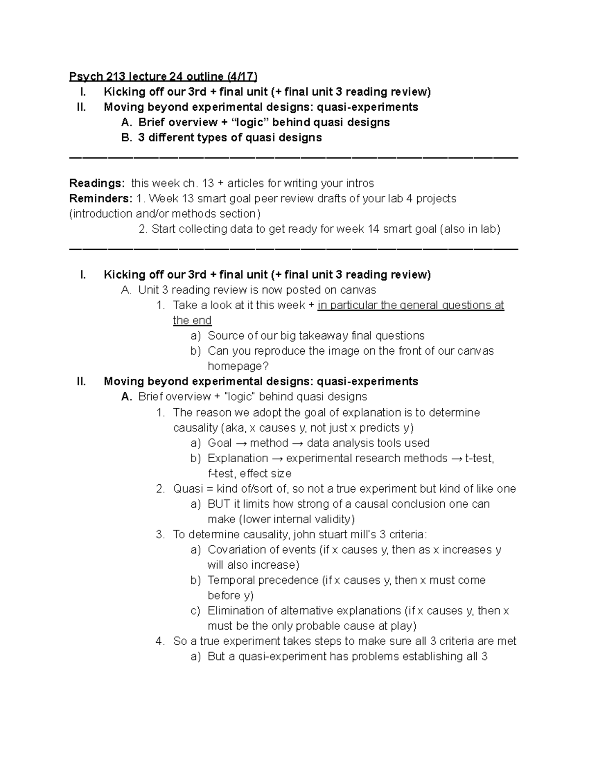 Psych 213 lecture 24 outline (4 17) - Psych 213 lecture 24 outline (4/17) I. Kicking off our 3rd ...