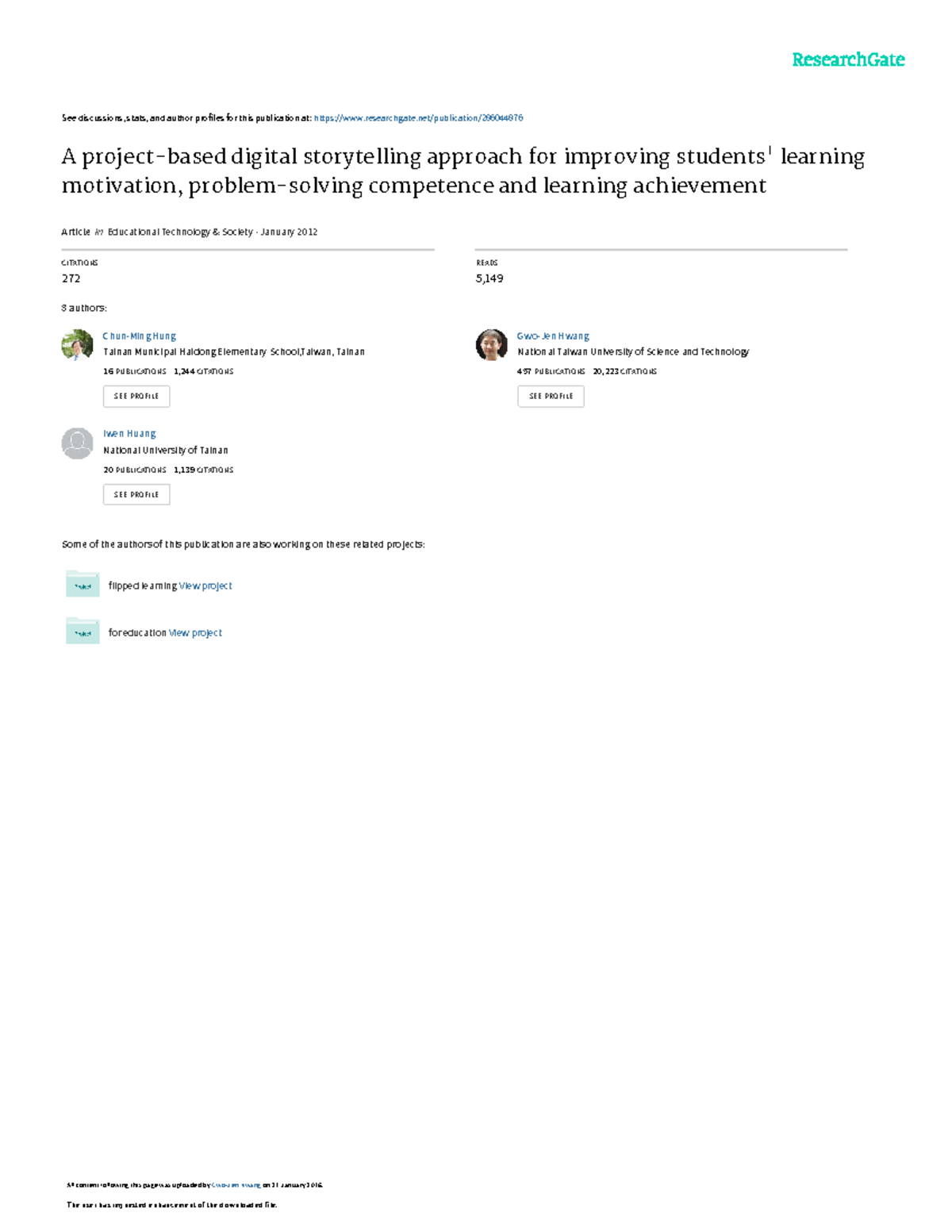 2012 ETS Project based Digital Storytelling Approach - See discussions ...