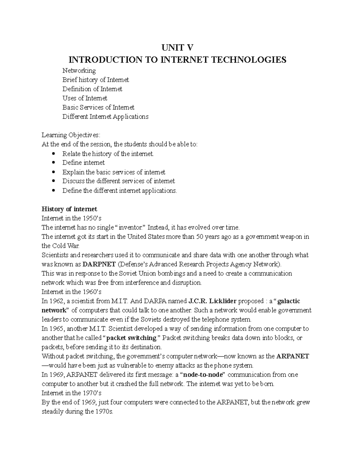 Computer UNIT V - INTRODUCTION TO INTERNET TECHNOLOGIES - UNIT V ...
