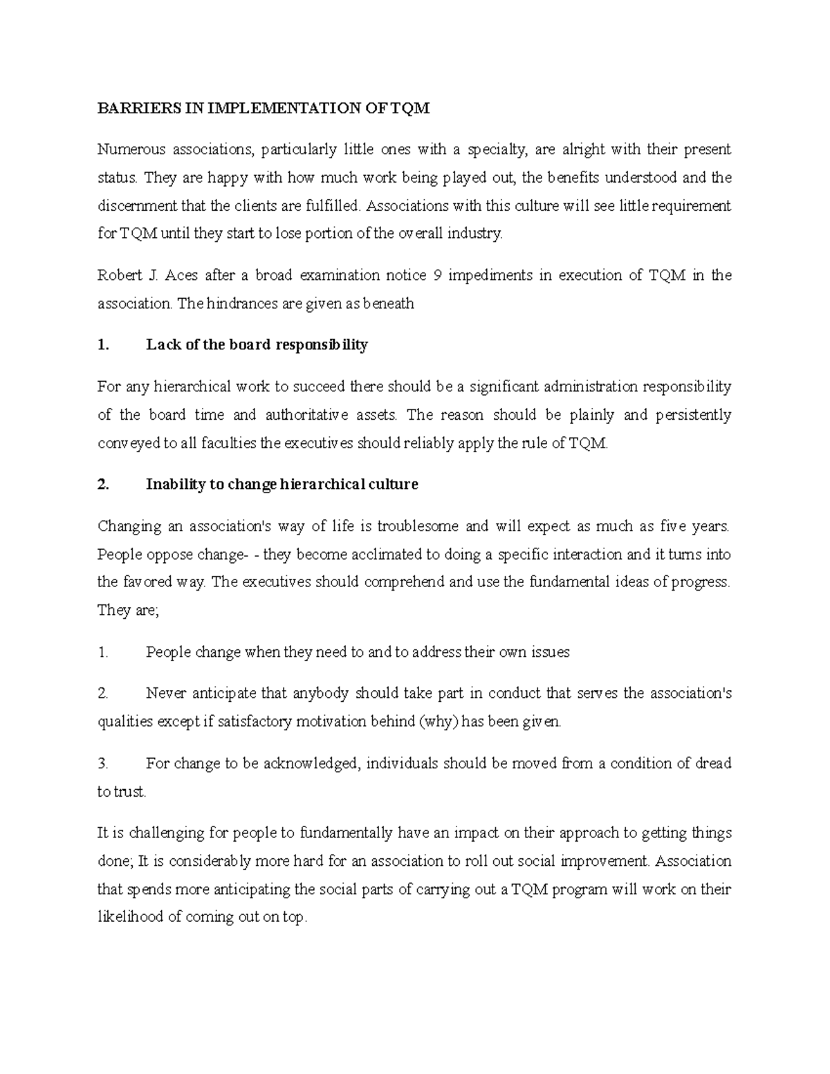Barriers in Implementation of TQM - BARRIERS IN IMPLEMENTATION OF TQM ...