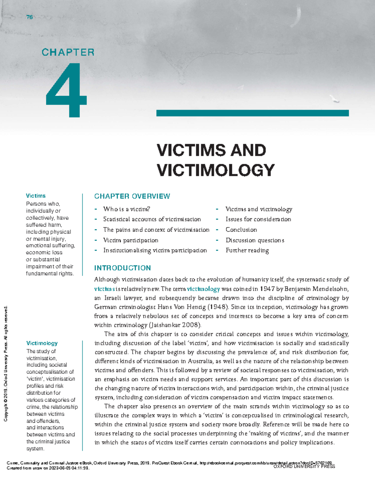 (W9) Chapter 4 Victims and Victimology - 76 OXFORD UNIVERSITY PRESS ...