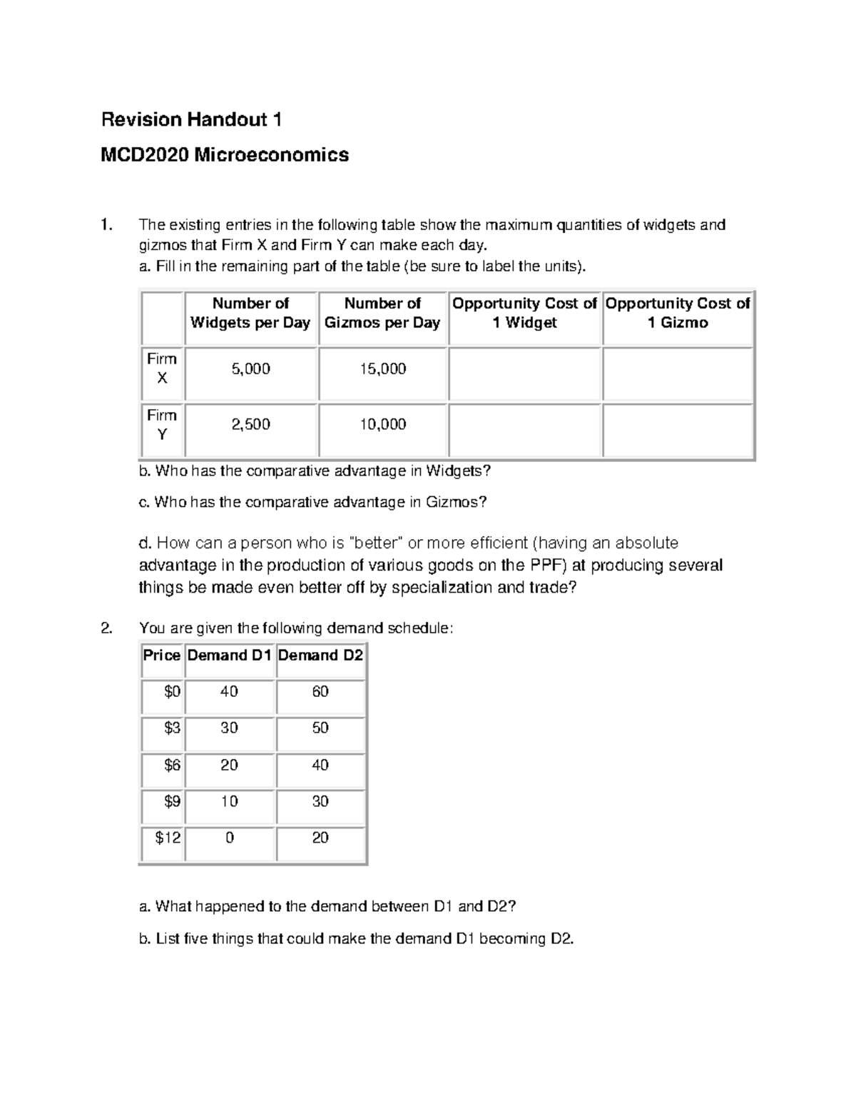 Revision Handout - topics 1-5 - Revision Handout 1 MCD2020 ...
