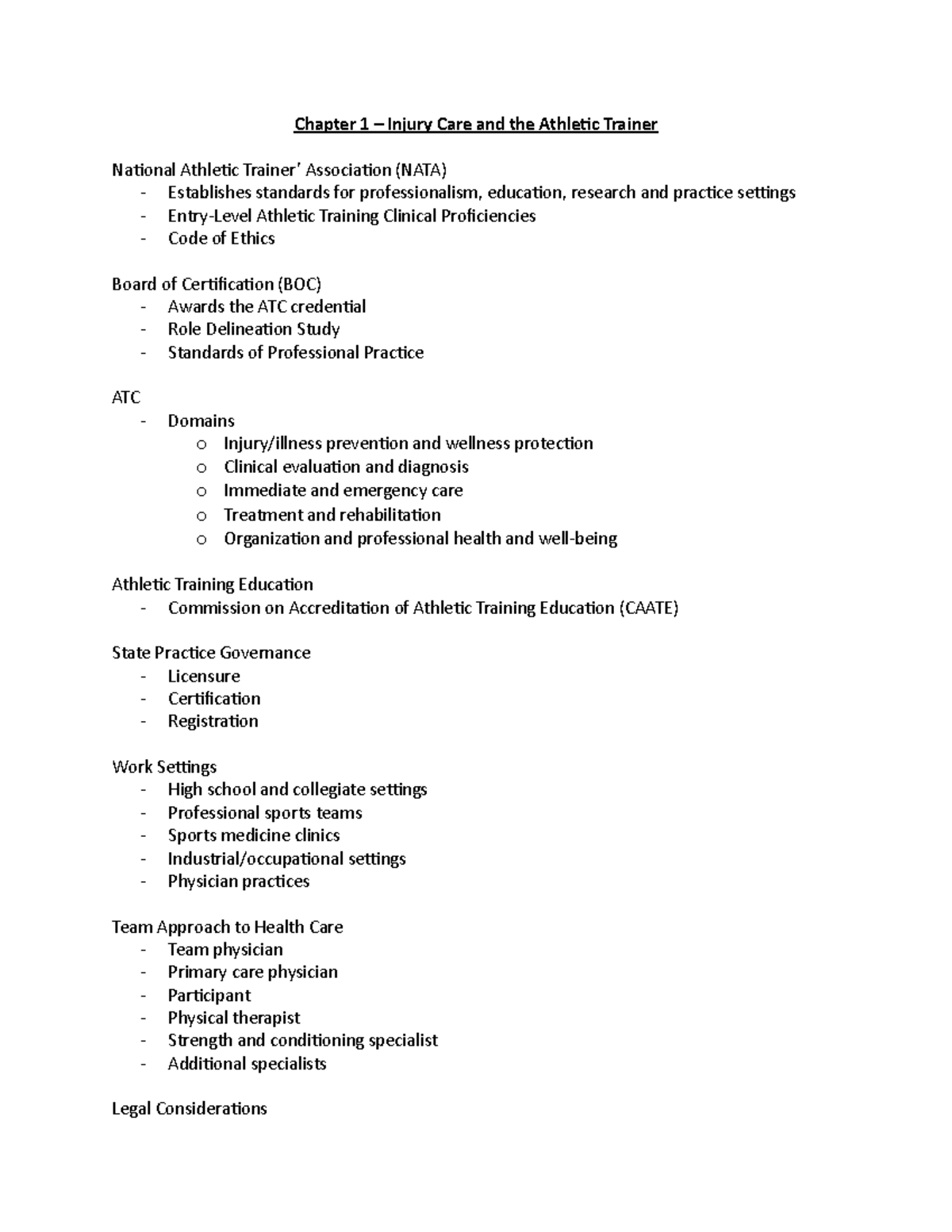 Chapter 1 - Injury Care and the Athletic Trainer - Chapter 1 – Injury ...