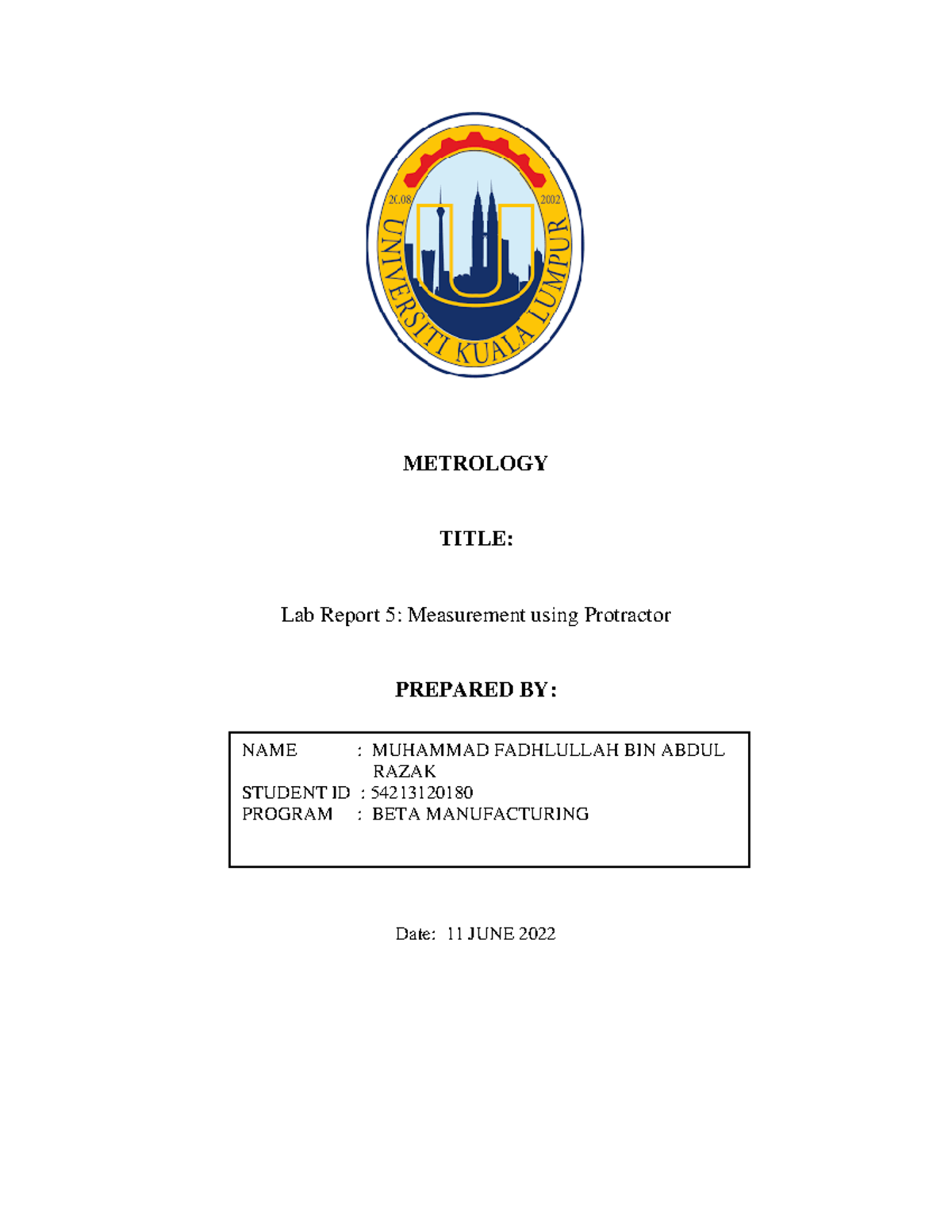 Lab Report 5 - Lab Work for Metrology Subject for those who from Unikl ...