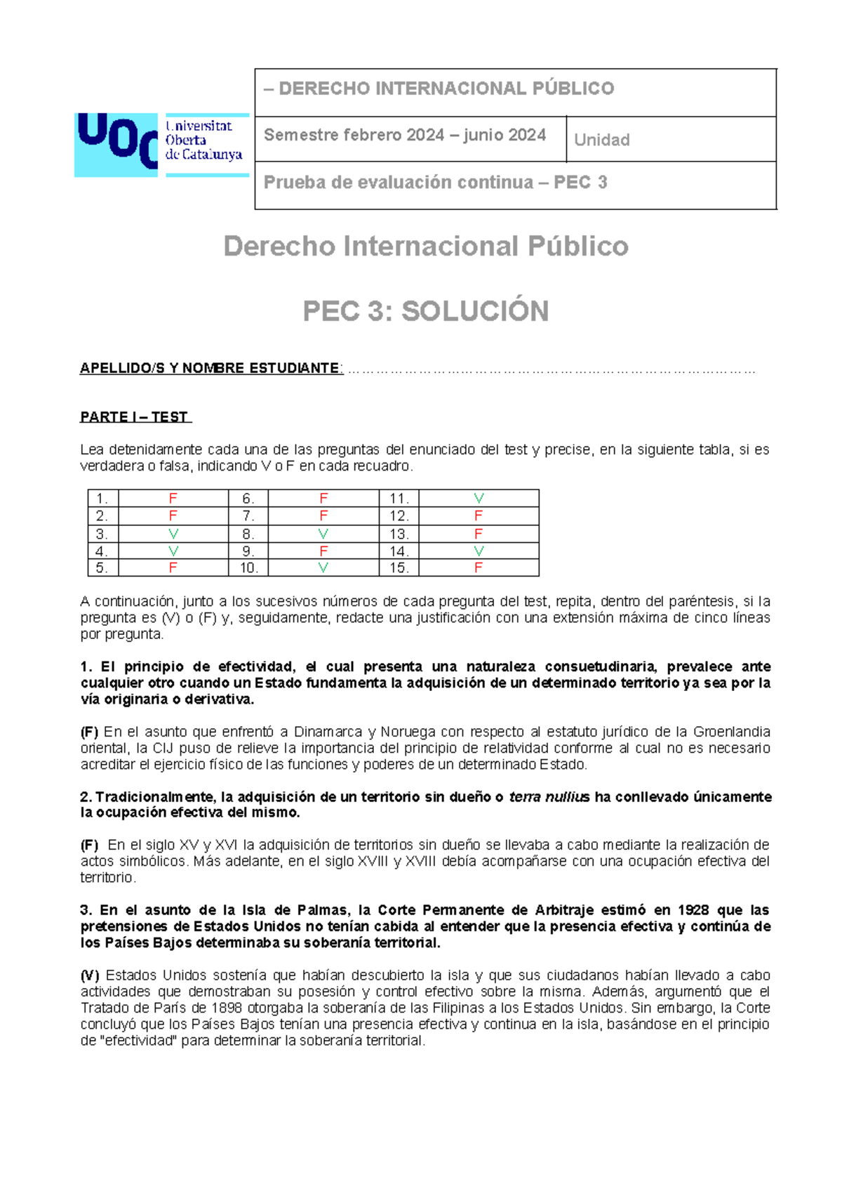 Derecho Internacional Public PEC 3 Solucion - – DERECHO INTERNACIONAL PÚBLICO Semestre febrero ...