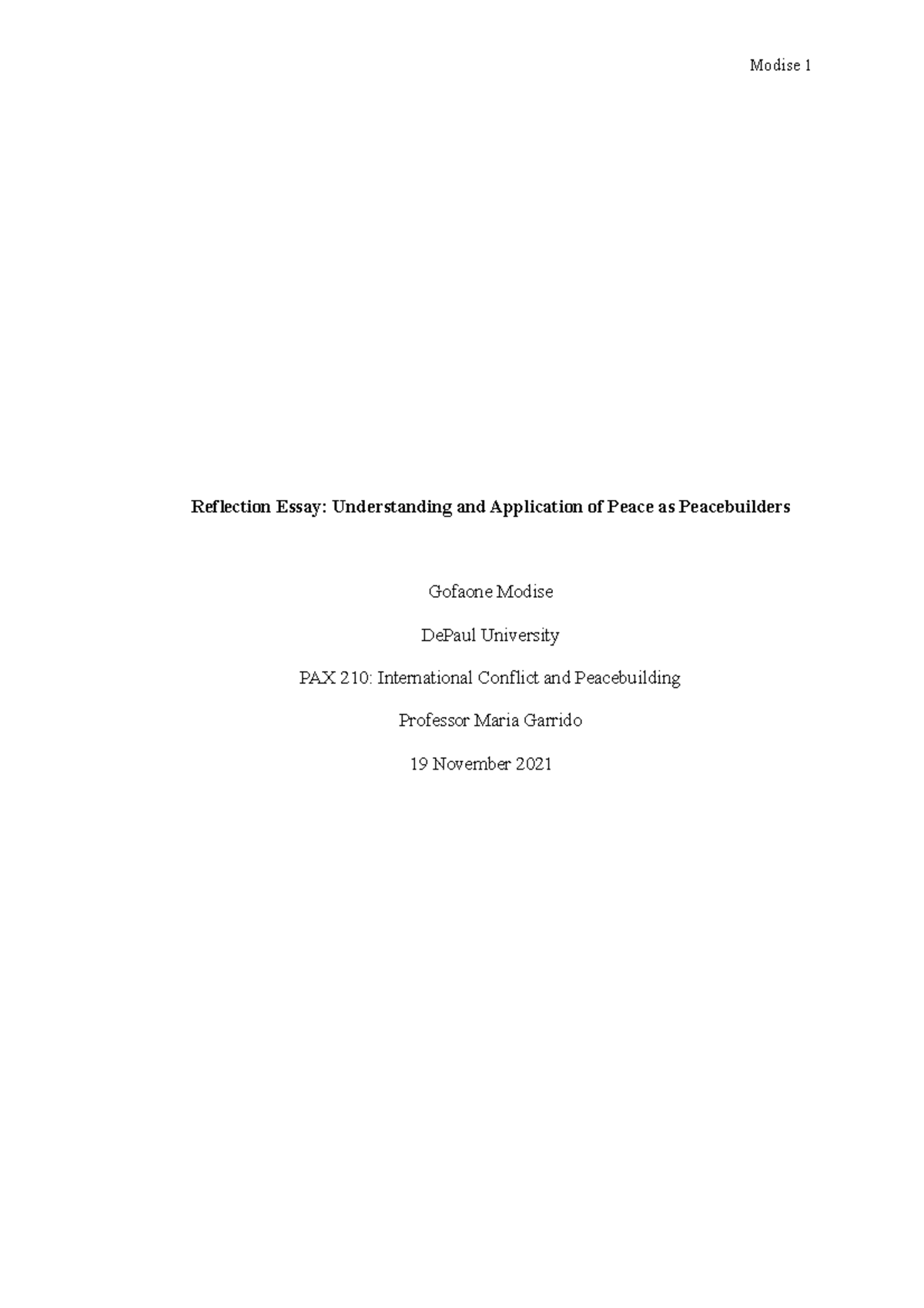 Reflection Essay - Lecture notes that will help you understand the ...