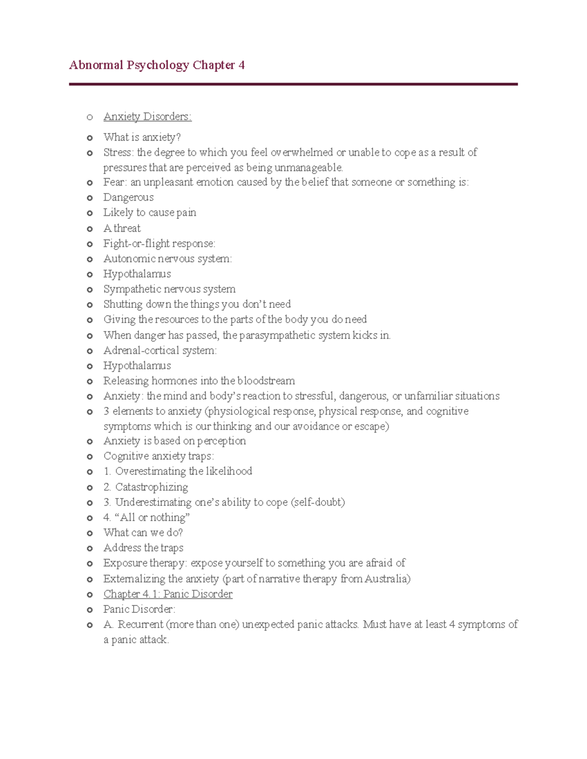 Abnormal Psychology Chapter 4 Lecture Notes - Abnormal Psychology ...