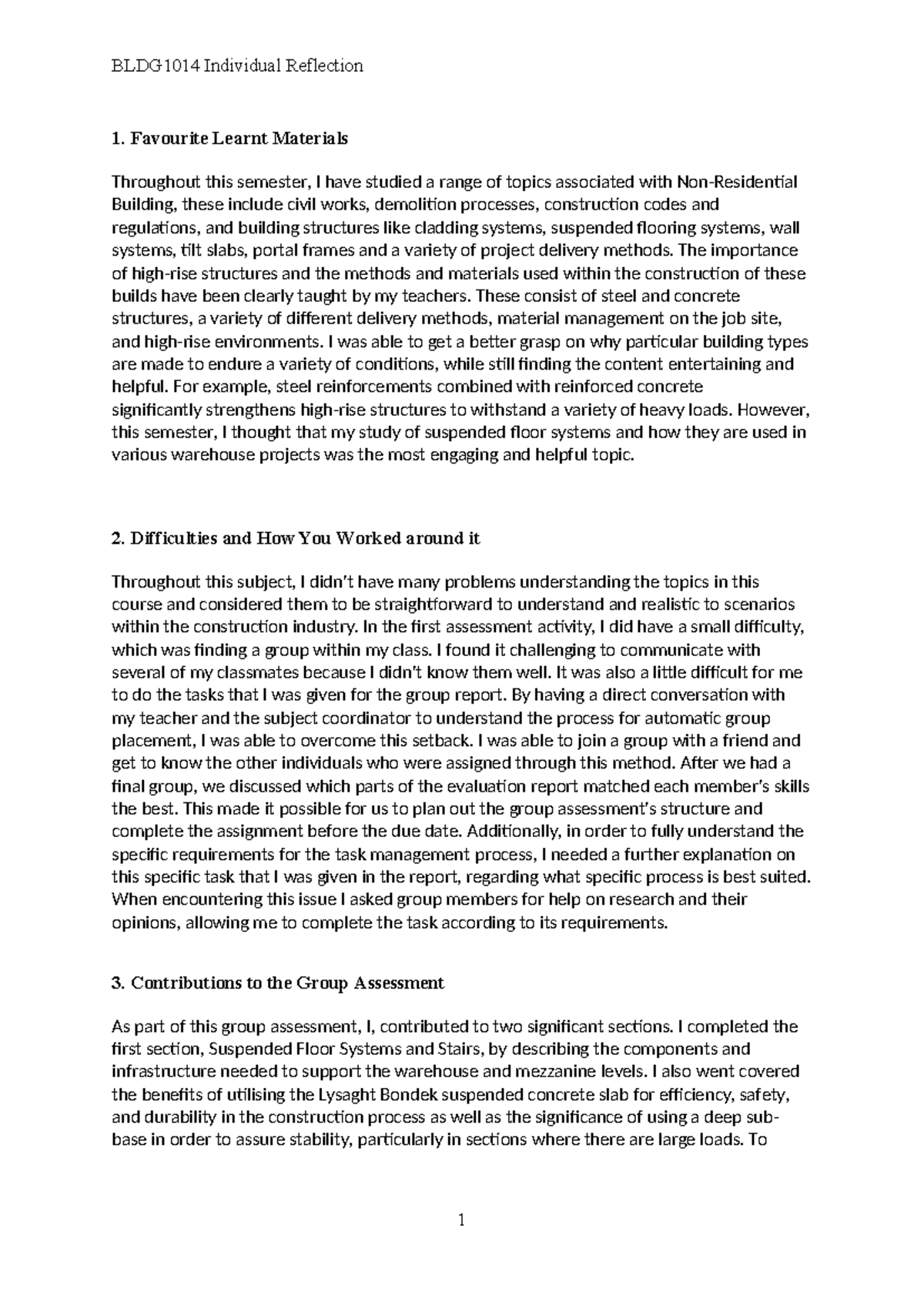 BLDG1014 Individual Reflection 2024 - BLDG1014 Individual Reflection ...