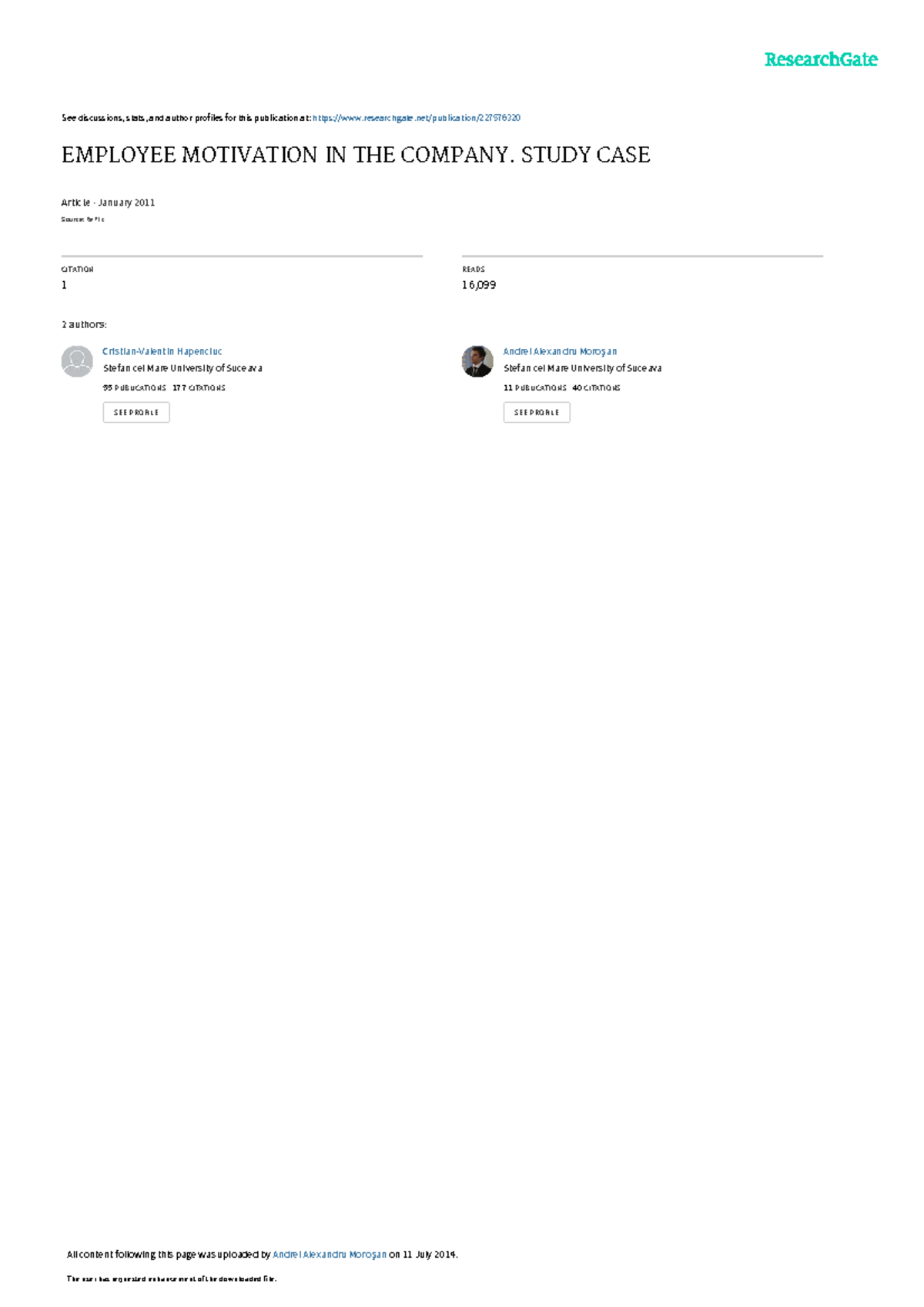 Employee Motivation IN THE Company Study CASE - See discussions, stats, and author profiles for ...